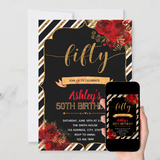 Red roses birthday invitation | Zazzle