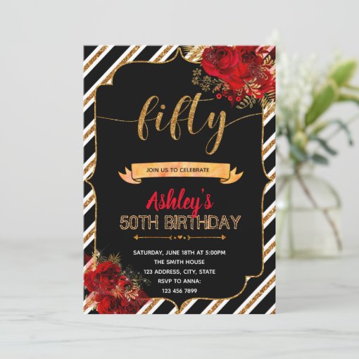 Red roses birthday invitation | Zazzle