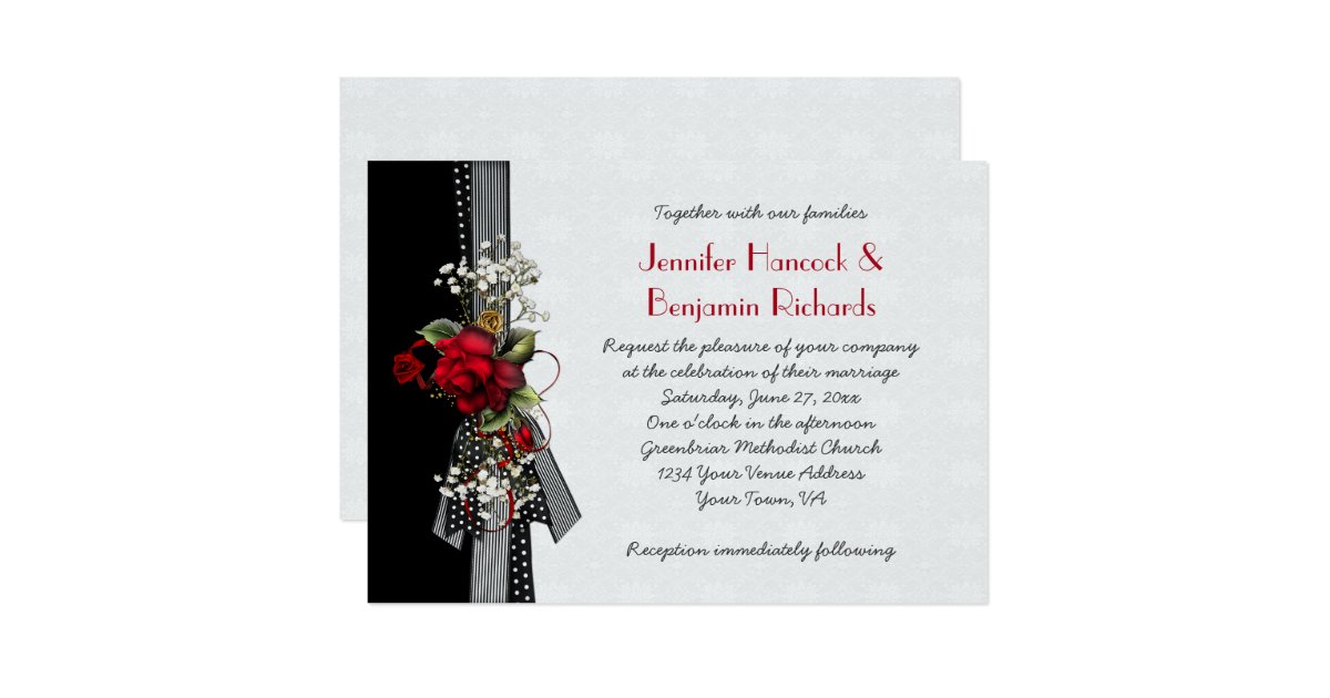 Red Roses Black Ribbons Wedding Invitations | Zazzle.com