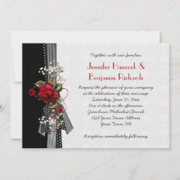 Red Roses Black Ribbons Wedding Invitations | Zazzle