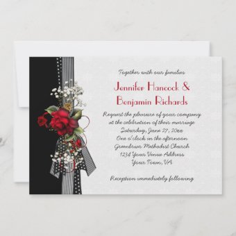 Red Roses Black Ribbons Wedding Invitations | Zazzle