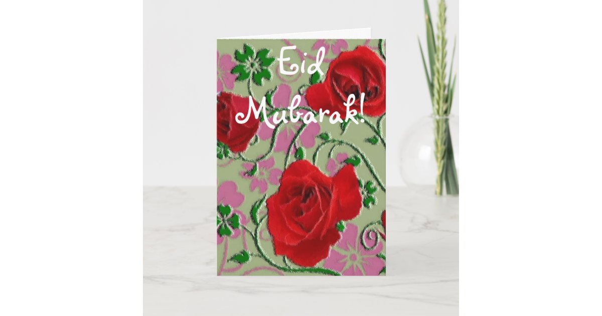 Red roses bouquet Eid Mubarak Card | Zazzle