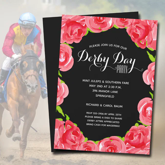 Red Roses Derby Race Party Invitation | Zazzle