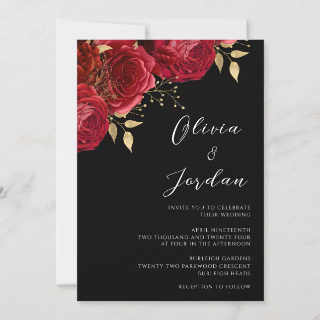 Red Roses Elegant Modern Wedding Invitation | Zazzle