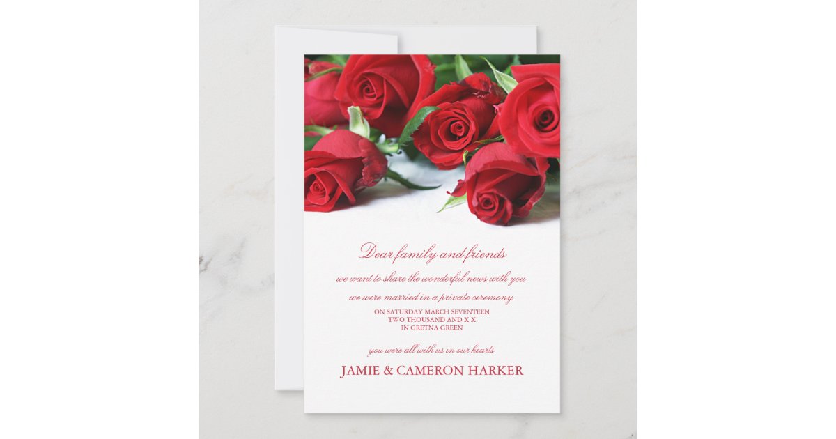 Red Roses Elopement Announcement | Zazzle