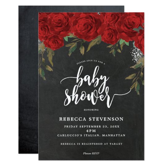 red roses floral baby shower invitation chalk | Zazzle.com