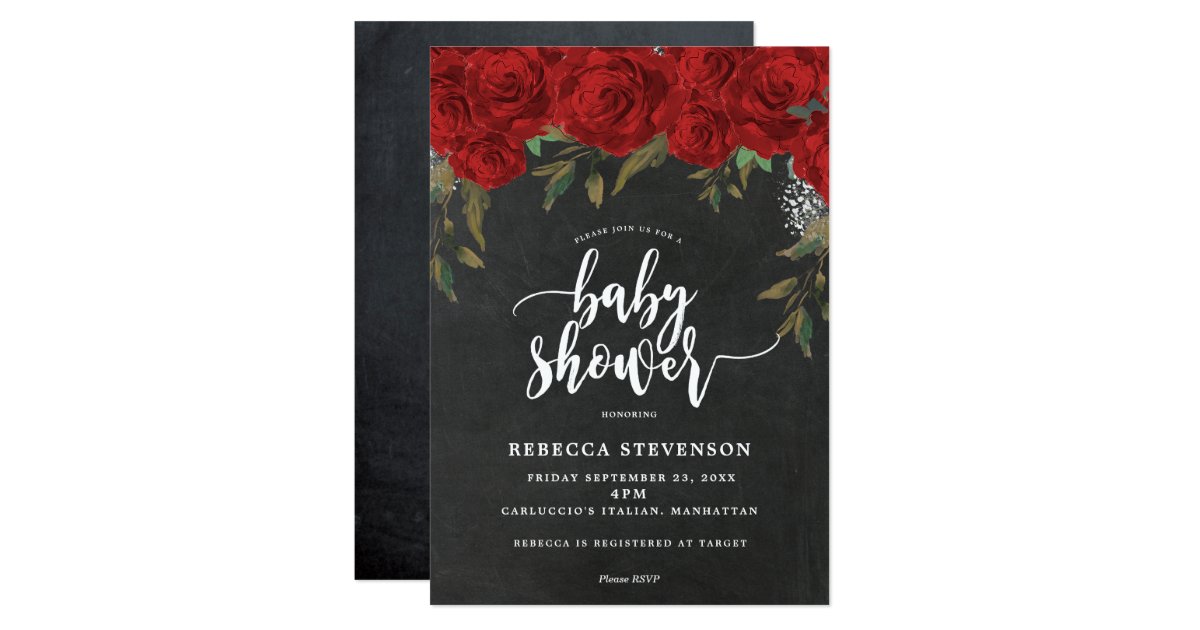 red roses floral baby shower invitation chalk | Zazzle.com