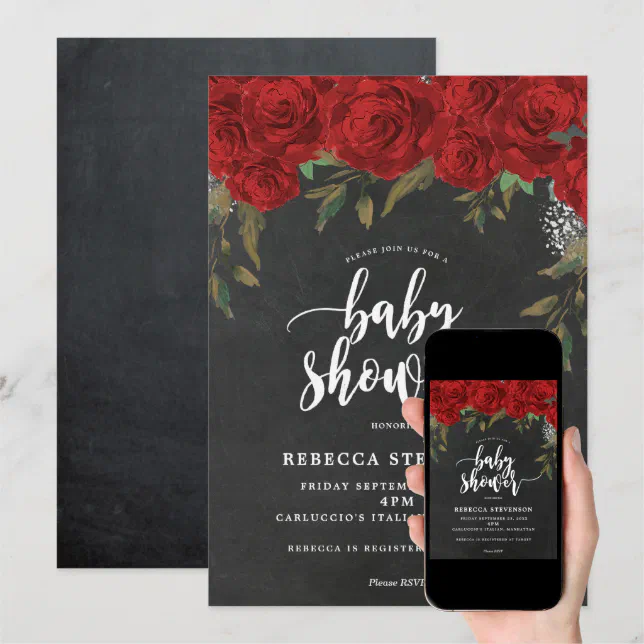 red roses floral baby shower invitation chalk | Zazzle