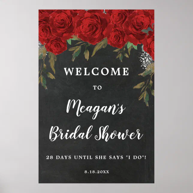 red roses floral bridal shower welcome sign | Zazzle