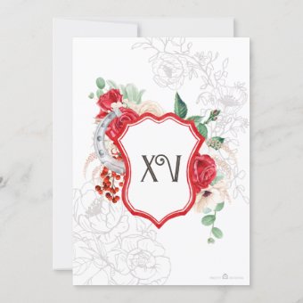 Red Roses Floral Crest Charro Western Quinceanera Invitation | Zazzle