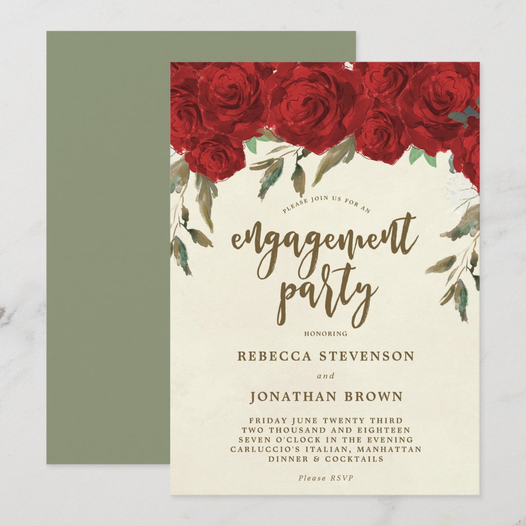 red roses floral engagement party invitation | Zazzle