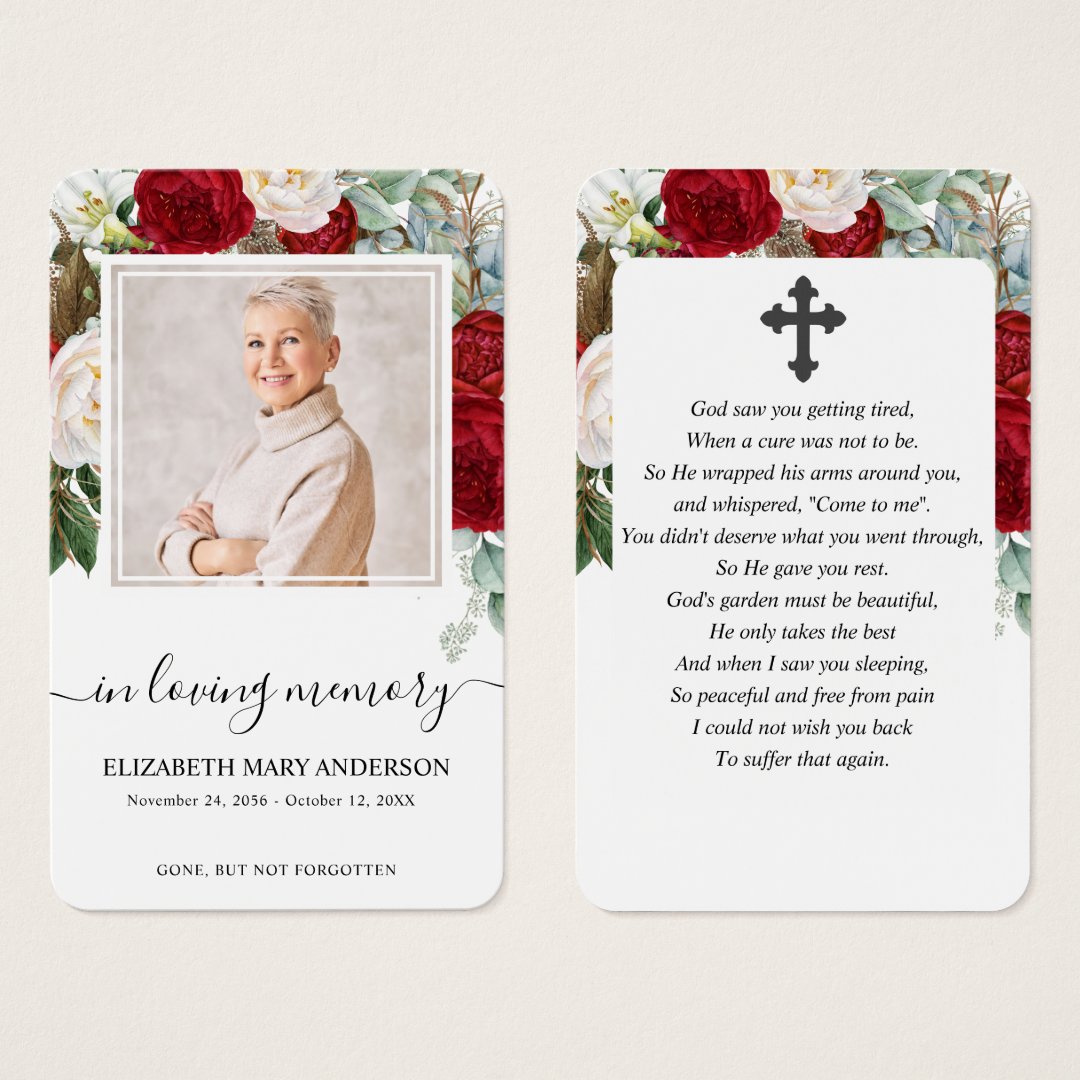 Red Roses Floral Photo Sympathy Funeral Prayer | Zazzle