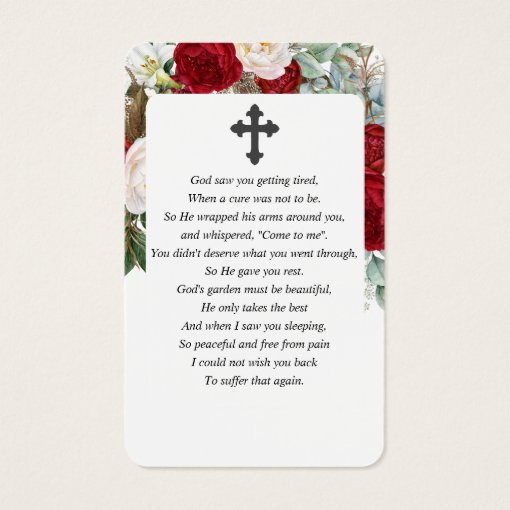 Red Roses Floral Photo Sympathy Funeral Prayer | Zazzle