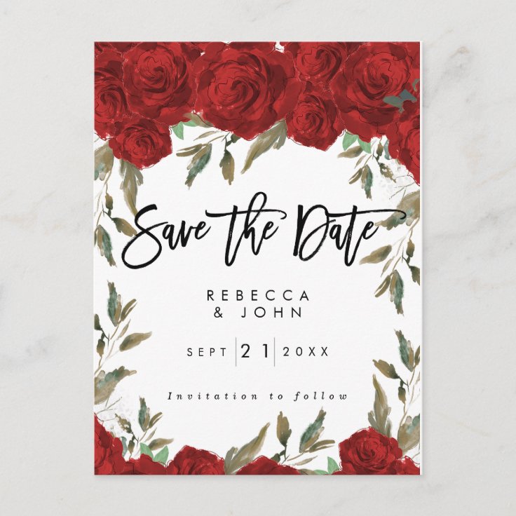 red roses floral wedding save the date card | Zazzle