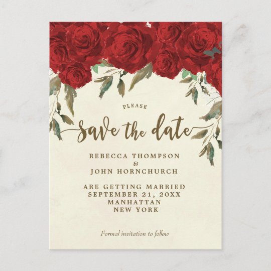 red roses floral wedding save the date postcard | Zazzle.com