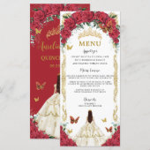 Red Roses Floral White Dress Quinceañera XV Menu | Zazzle