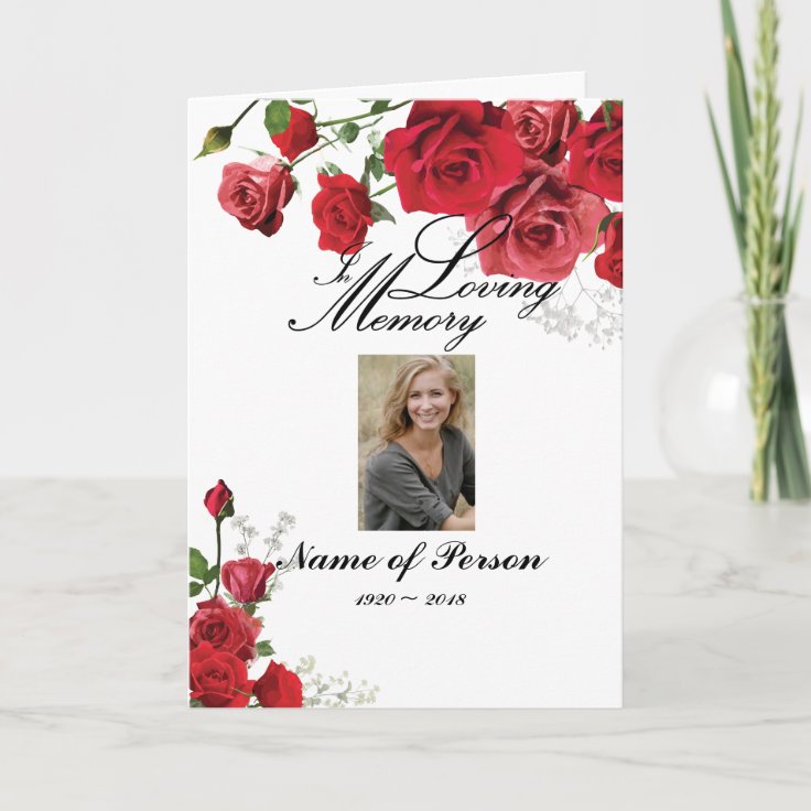 Red Roses Flowers Funeral Program | Zazzle