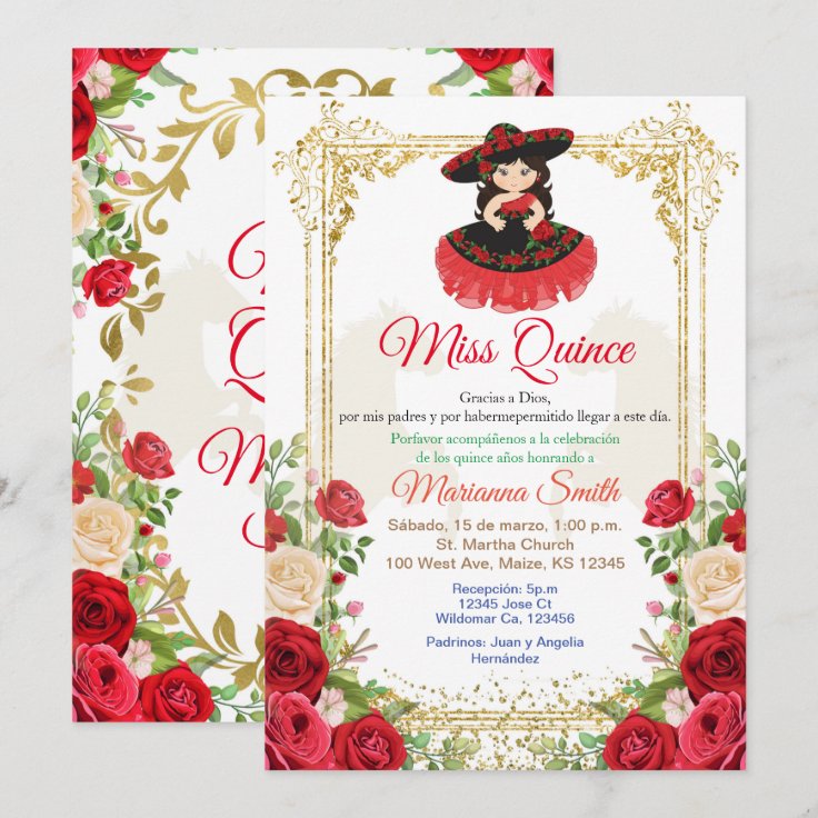 Red Roses Flowers Quinceanera Invitation, Invitation | Zazzle