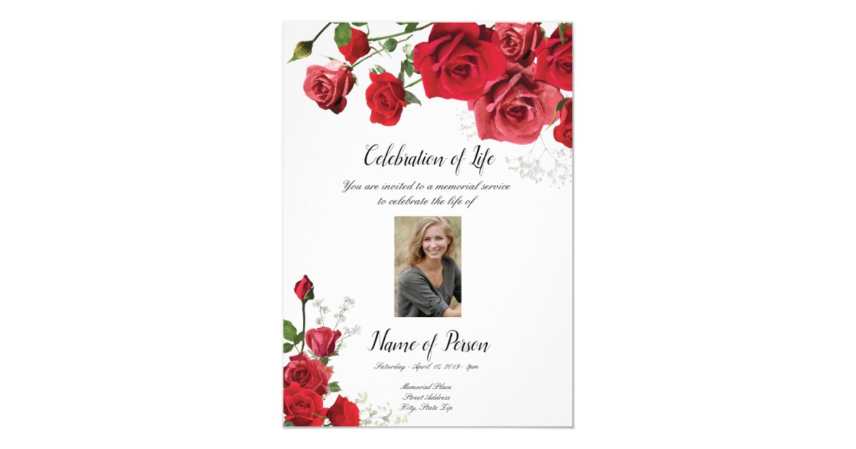 Red Roses Funeral Announcement Invitation | Zazzle.com