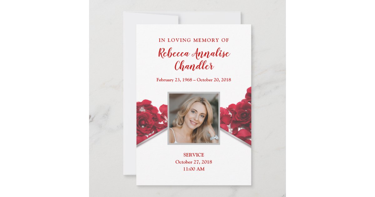 Red Roses Funeral Memorial Card | Zazzle