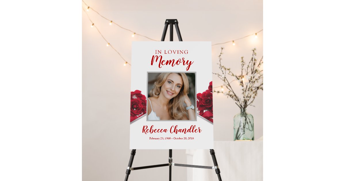Red Roses Funeral Memorial Photo Foam Board Poster | Zazzle