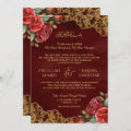 Red Roses Gold Lace QR Code Maroon Muslim Wedding Invitation | Zazzle