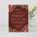 Red Roses Gold Lace QR Code Maroon Muslim Wedding Invitation | Zazzle