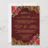 Red Roses Gold Lace QR Code Maroon Muslim Wedding Invitation | Zazzle