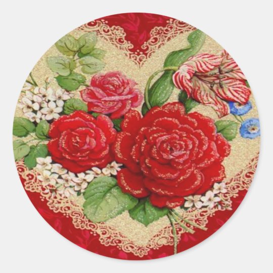 Red Roses & Lace Vintage Valentine Stickers | Zazzle.com