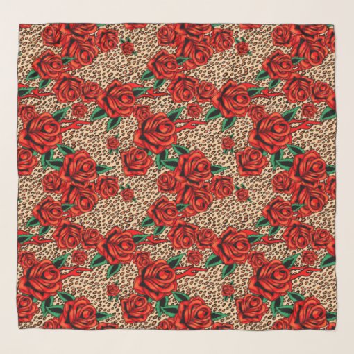 red roses leopard print chiffon scarf | Zazzle