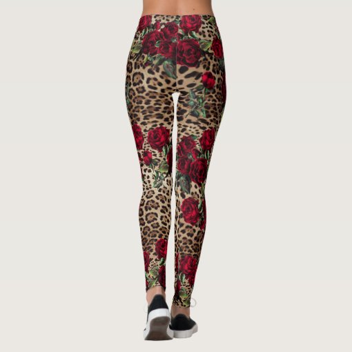 Red Roses Leopard print Leggings | Zazzle