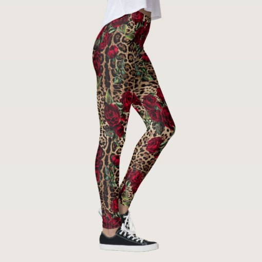 Red Roses Leopard print Leggings | Zazzle