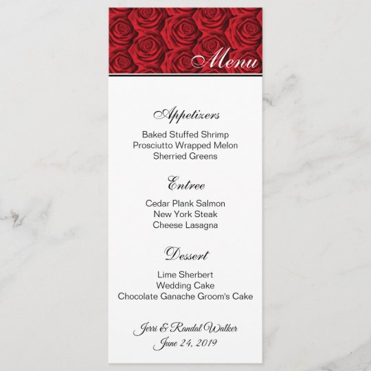 Red Roses Menu Card | Zazzle.com