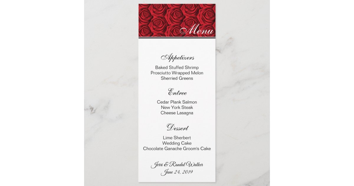 Red Roses Menu Card | Zazzle