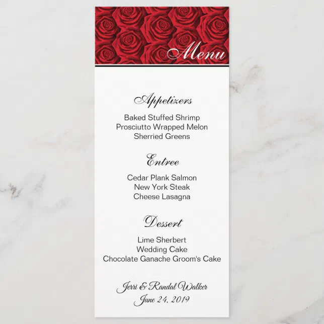 Red Roses Menu Card | Zazzle
