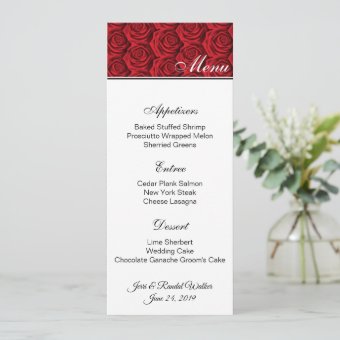 Red Roses Menu Card | Zazzle