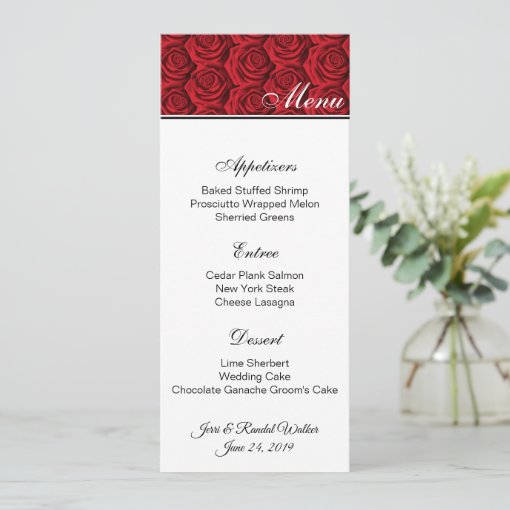 Red Roses Menu Card | Zazzle