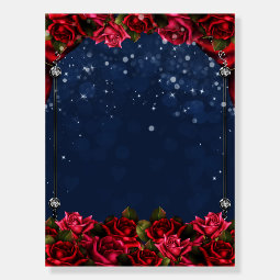 Red Roses Navy Blue Sparkle Wedding Welcome Sign | Zazzle