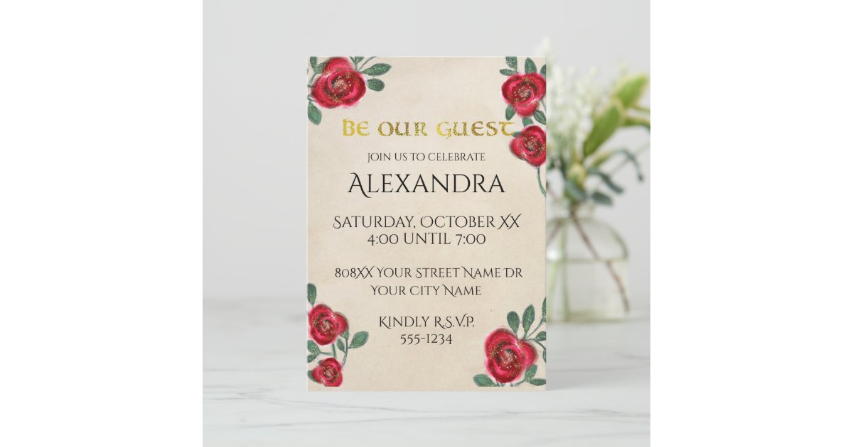 Red Roses on Parchment Paper Invitation | Zazzle