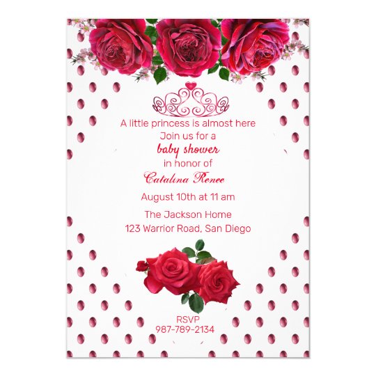 Red Roses On Red Polka Dots Baby Shower Invitation | Zazzle.com