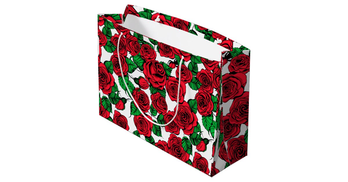 Red roses pattern large gift bag | Zazzle