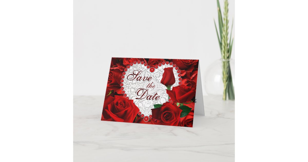 Red Roses Save the Date Card | Zazzle