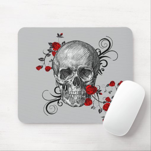 Red Roses Skull Mouse Pad | Zazzle