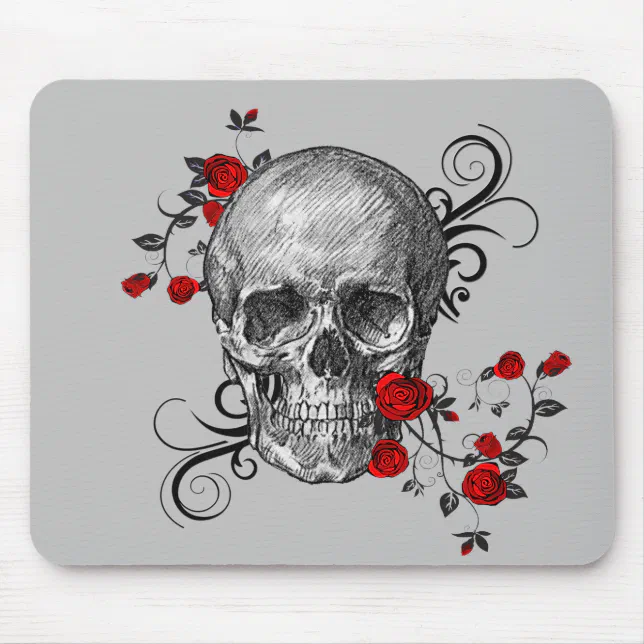 Red Roses Skull Mouse Pad | Zazzle