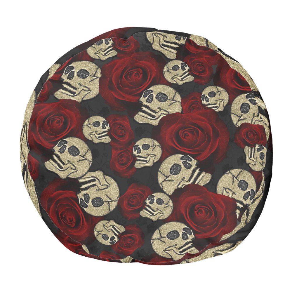 Red Roses & Skulls Grey Black Floral Gothic Pouf sold by Charmain Tack ...