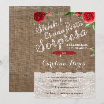 Red Roses Spanish Surprise Birthday Party Invitation | Zazzle