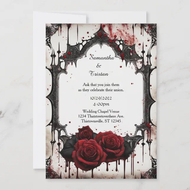 Red Roses Vampire Goth Wedding Invitation | Zazzle