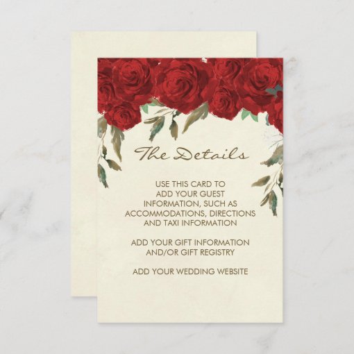 red roses wedding details information card | Zazzle