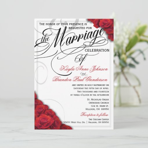Red Roses Wedding Invitation changeable background | Zazzle