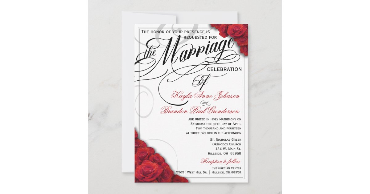 Red Roses Wedding Invitation changeable background | Zazzle